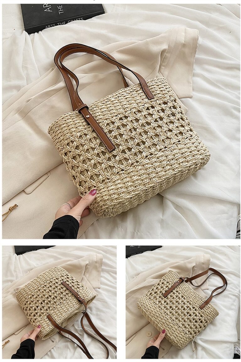 Sac à main beige tendance de plage en paille pour femme - Rotin Chic